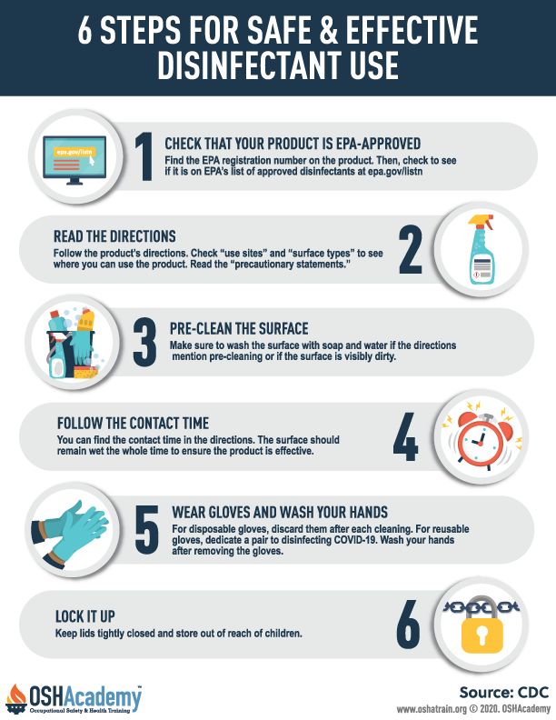 6 steps for safe and effective disinfectant use infographic