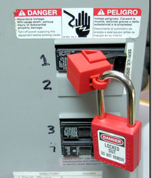Lockout Device placed on an electrical panel